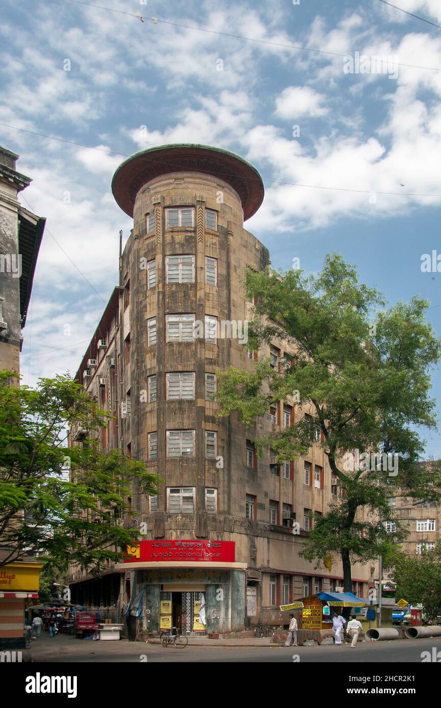 06 Mar 2005- Art Deco PNB building between two roads at PM road Mumbai ...