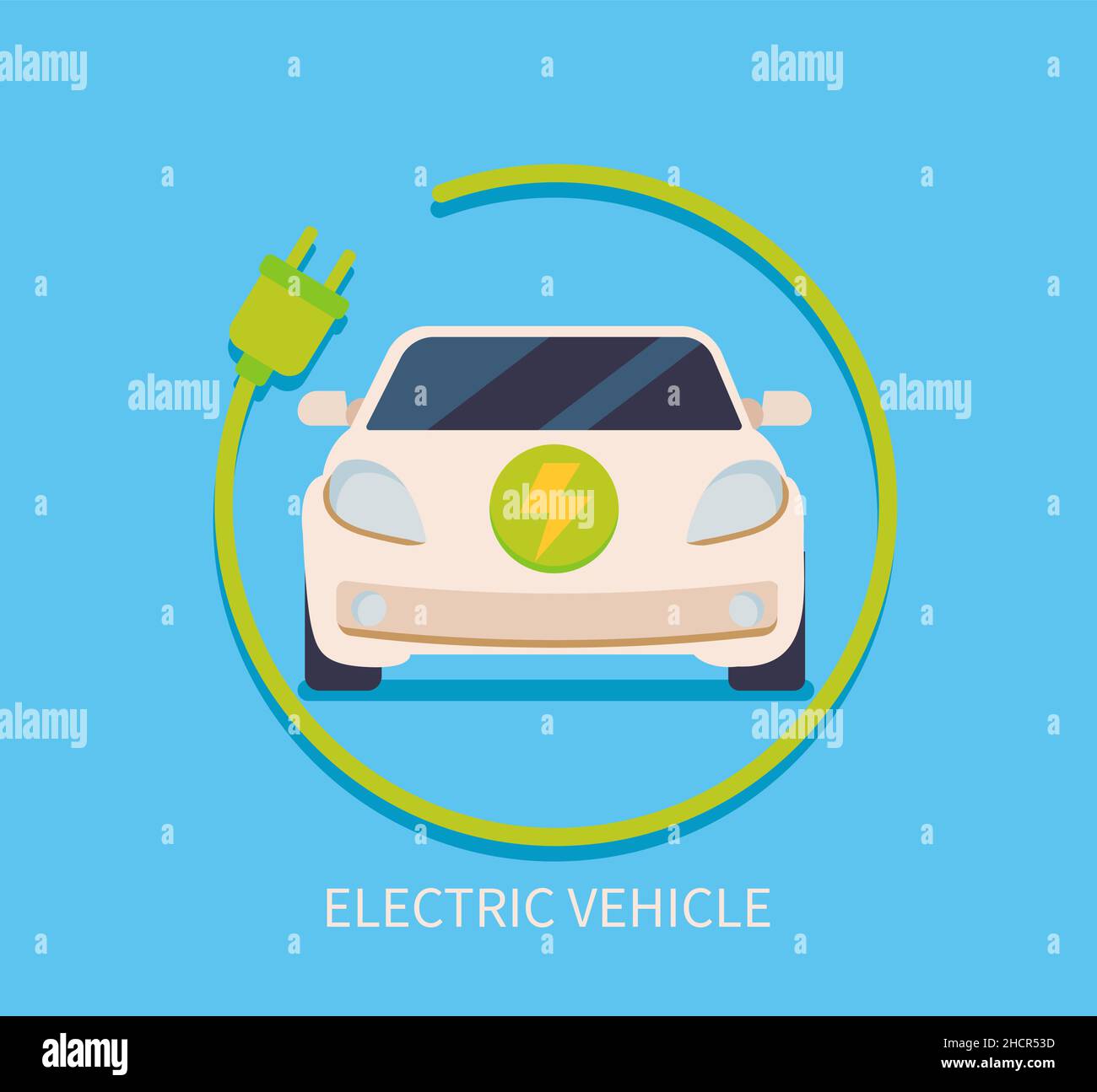 Electric car inside circle from cable with plug Stock Vector Image ...