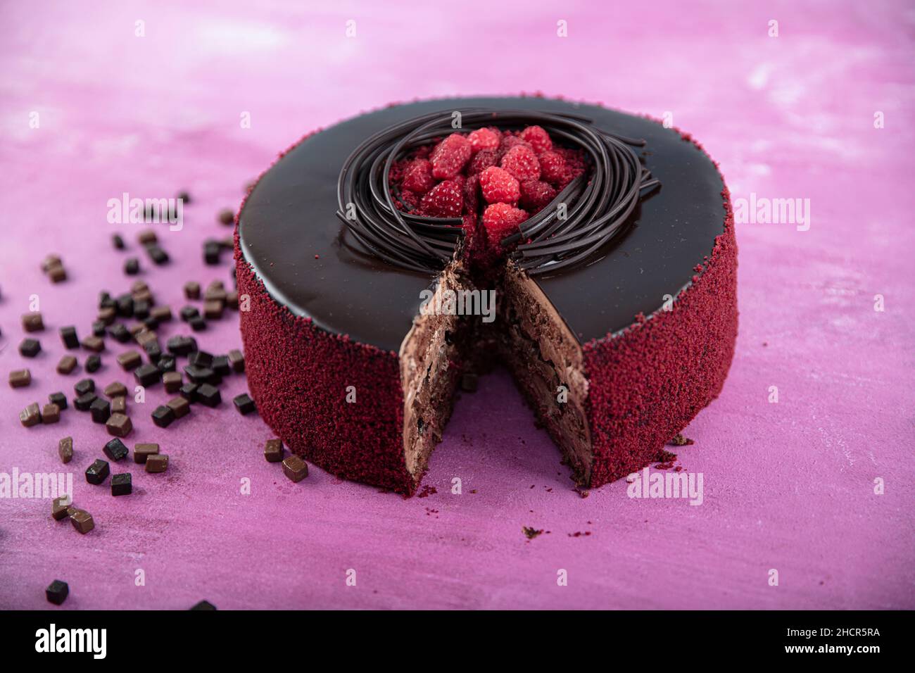Delicious raspberry Mourning Cake made from layers of chocolate genoise ...