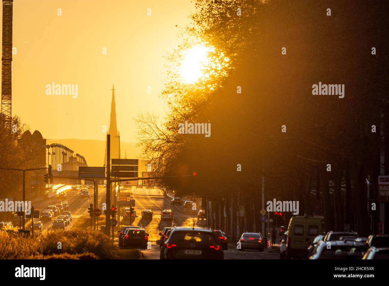 Wien, Vienna: sunset at street Wagramer Straße, Stephansdom (St ...