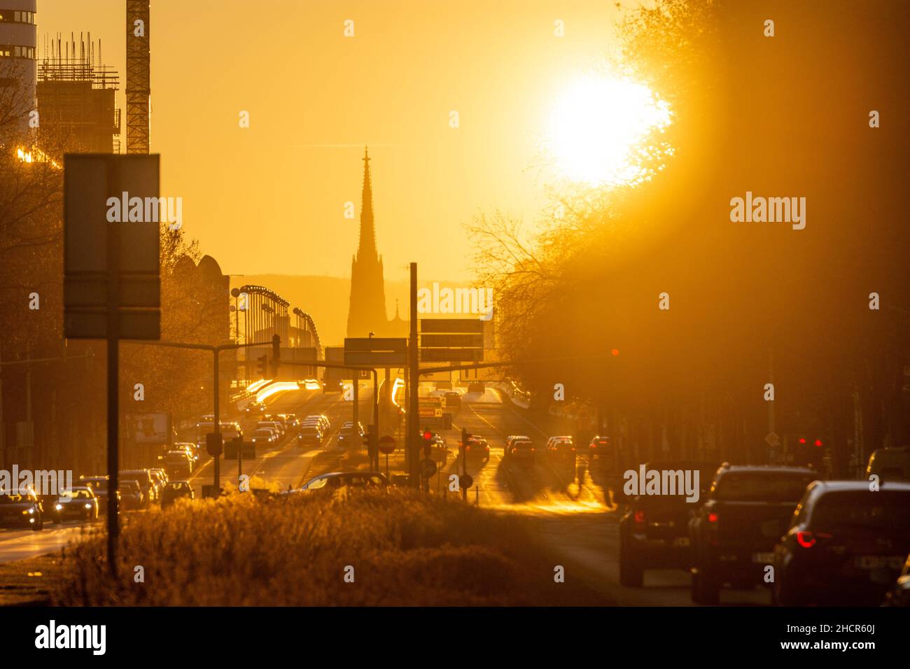 Wien, Vienna: sunset at street Wagramer Straße, Stephansdom (St ...