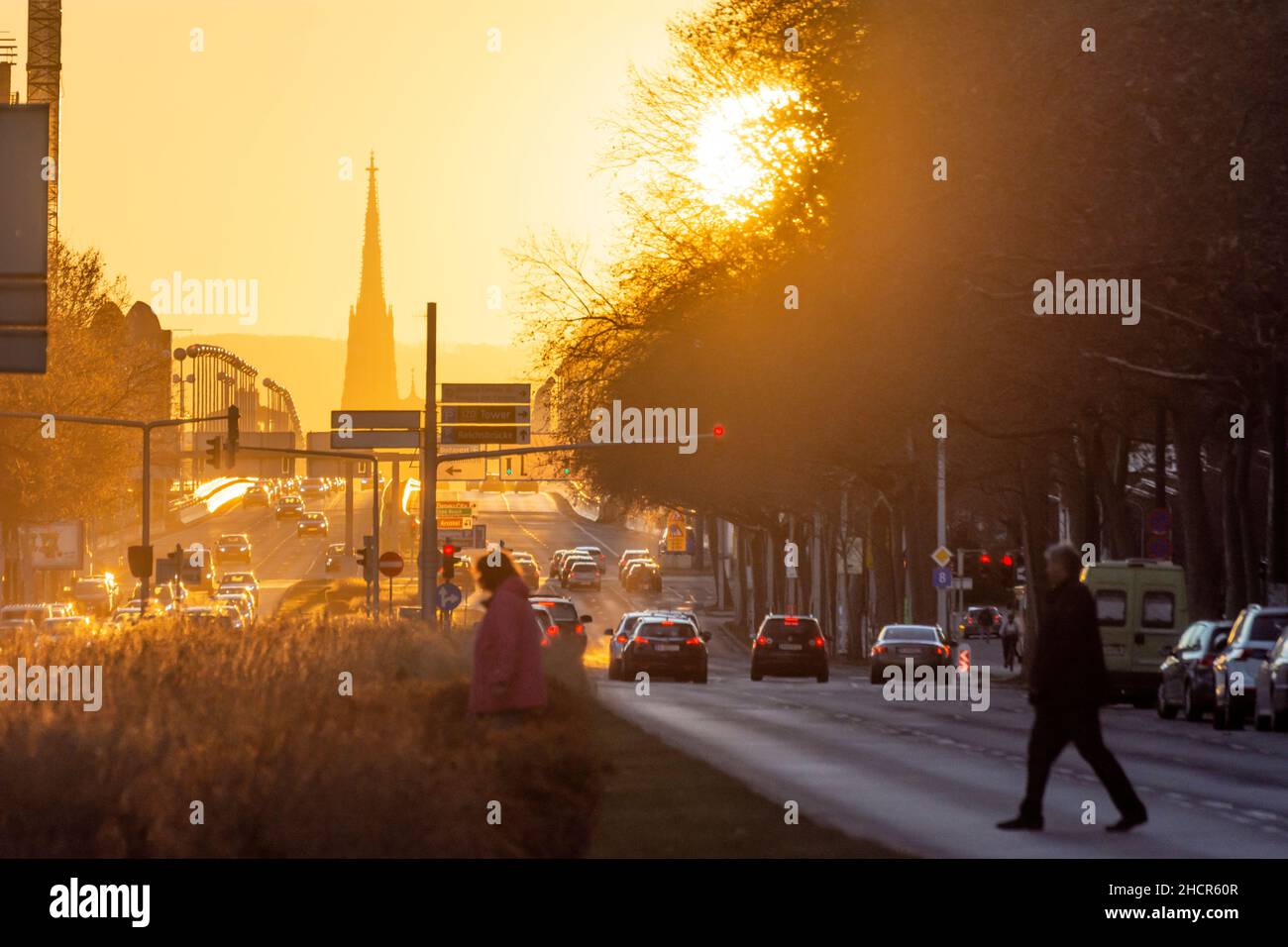Wien, Vienna: sunset at street Wagramer Straße, Stephansdom (St ...