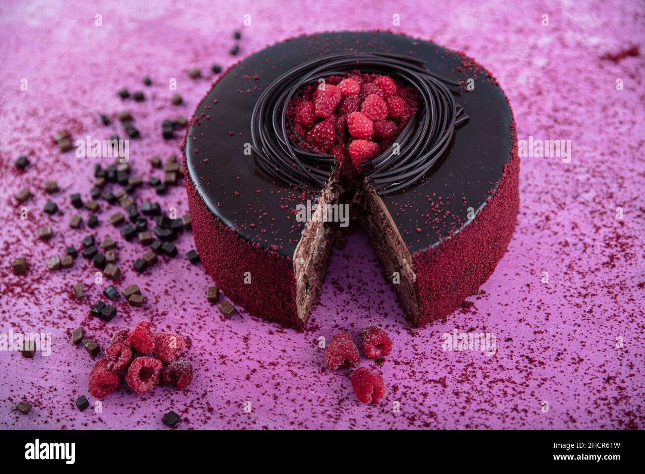 Delicious raspberry Mourning Cake made from layers of chocolate genoise ...