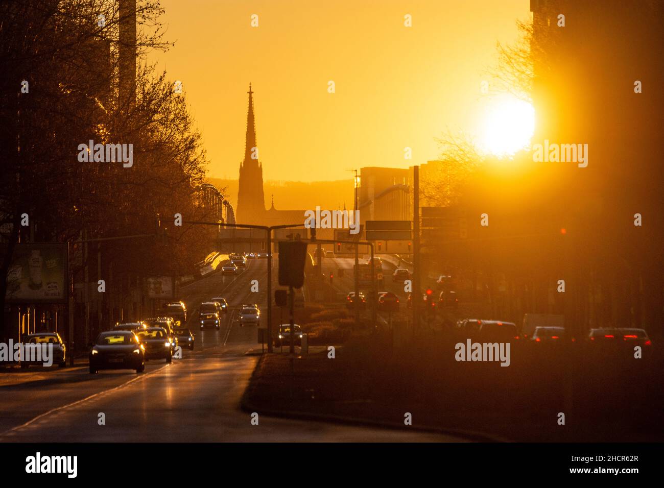 Wien, Vienna: sunset at street Wagramer Straße, Stephansdom (St ...