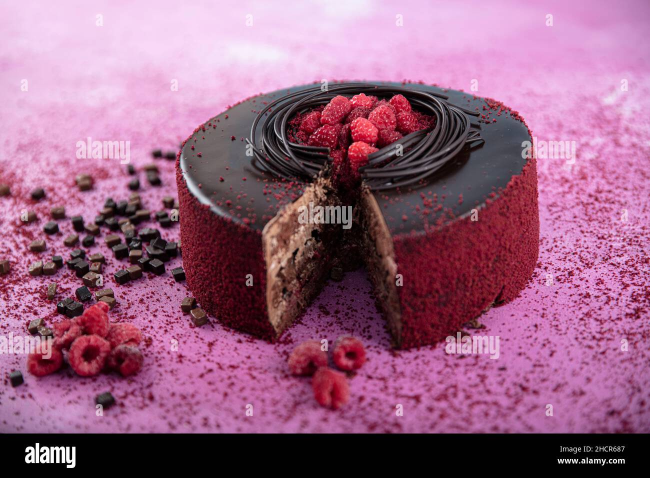 Delicious raspberry Mourning Cake made from layers of chocolate genoise ...