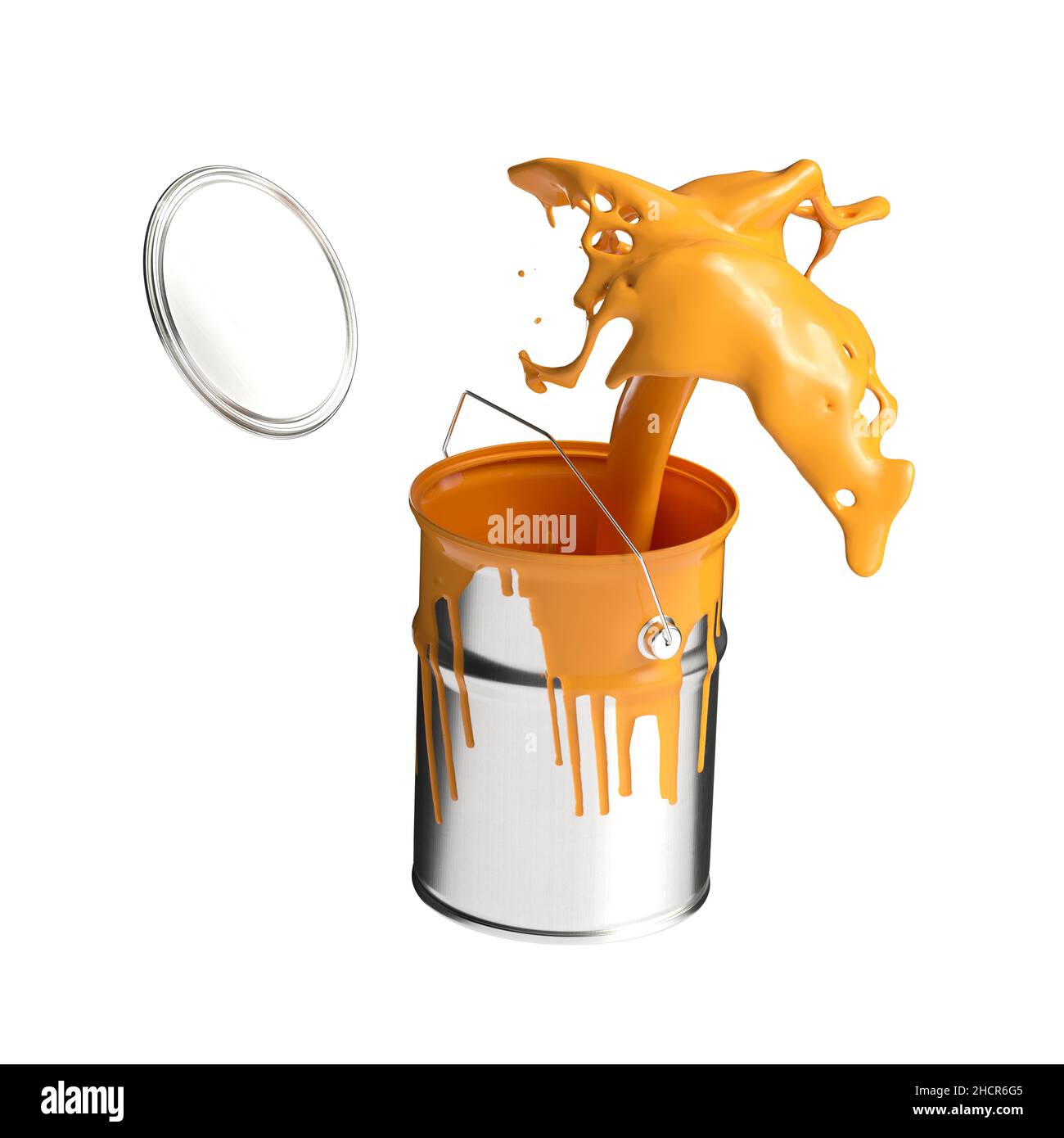 paint can splashing orange bright color isolated on white background ...