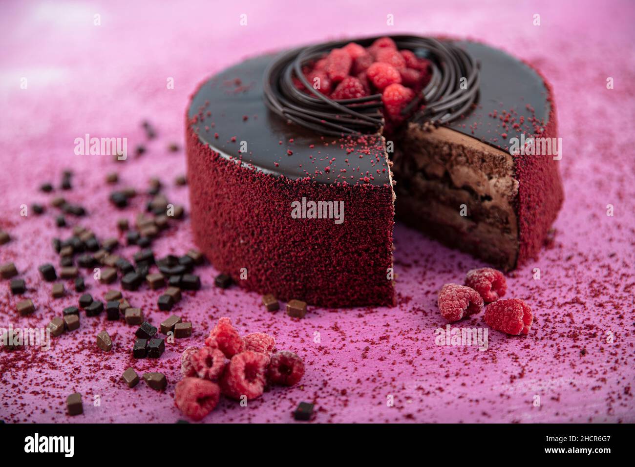 Delicious raspberry Mourning Cake made from layers of chocolate genoise ...