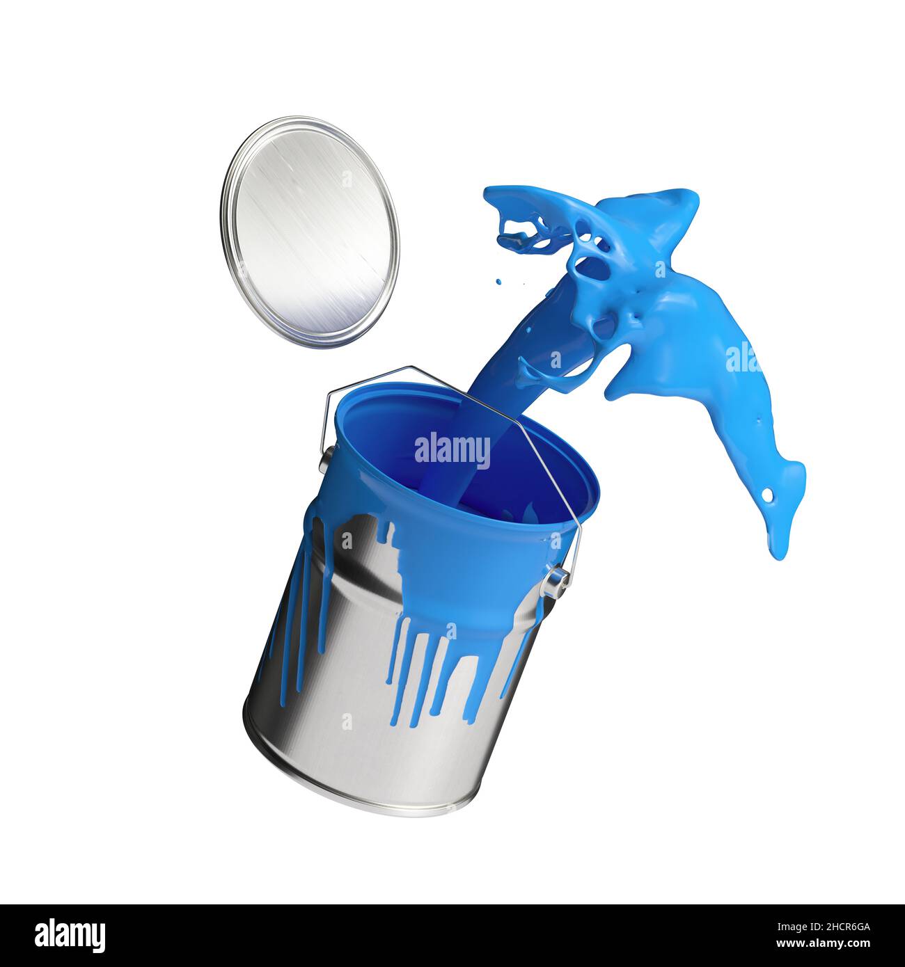 paint can splashing blue bright color isolated on white background ...