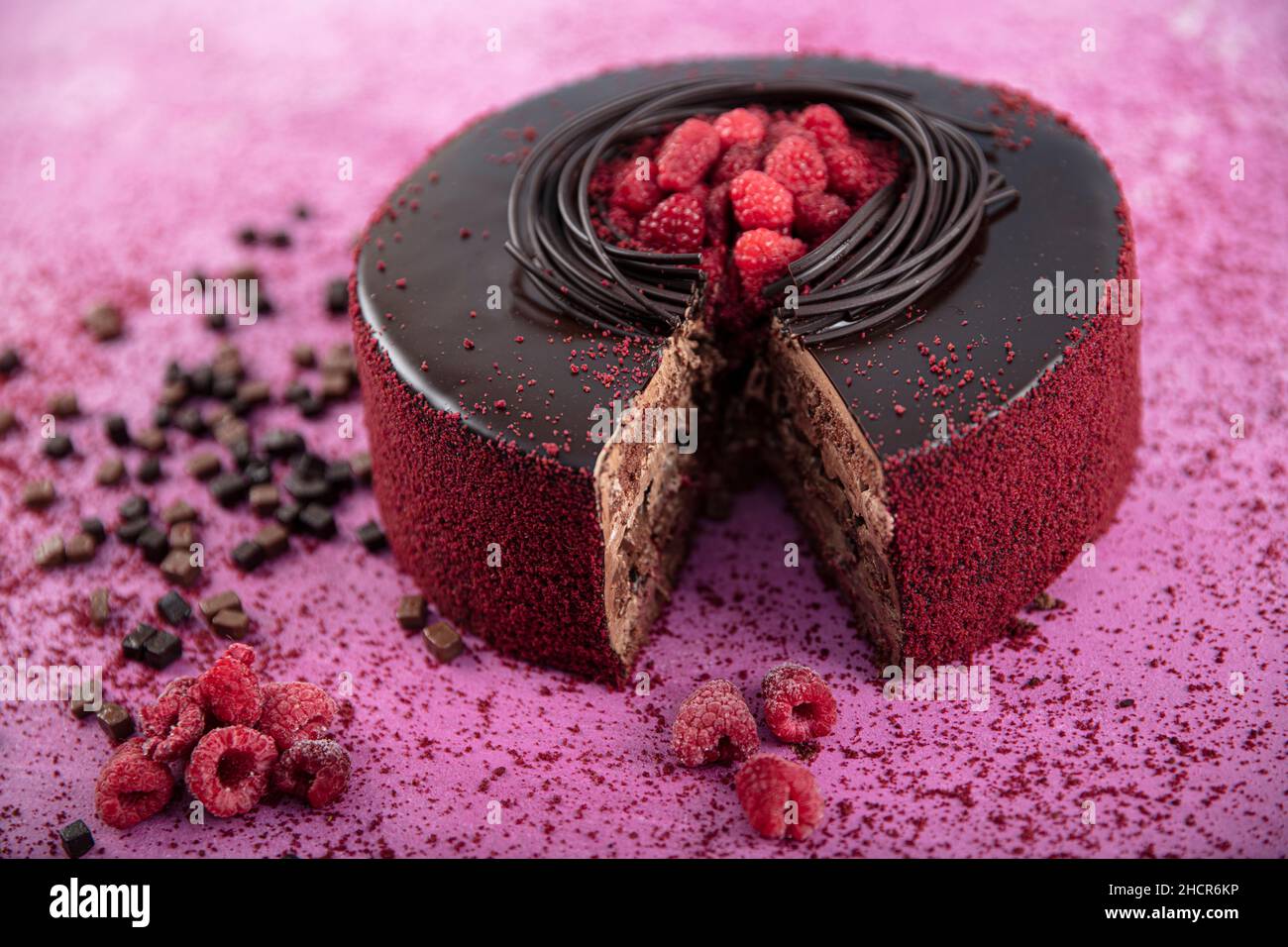 Delicious raspberry Mourning Cake made from layers of chocolate genoise ...