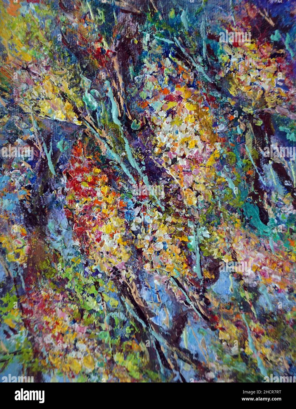 Art painting oil color Multiply flowers in garden , pathway from ...