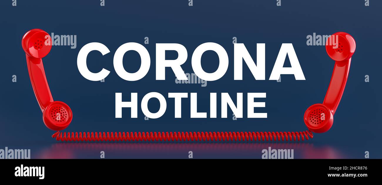 Covid-19 Coronavirus Hotline with red landline telephone receiver s ...