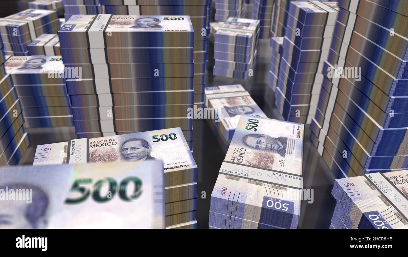Mexico Pesos money pack 3d illustration. MXN banknote bundle stacks ...