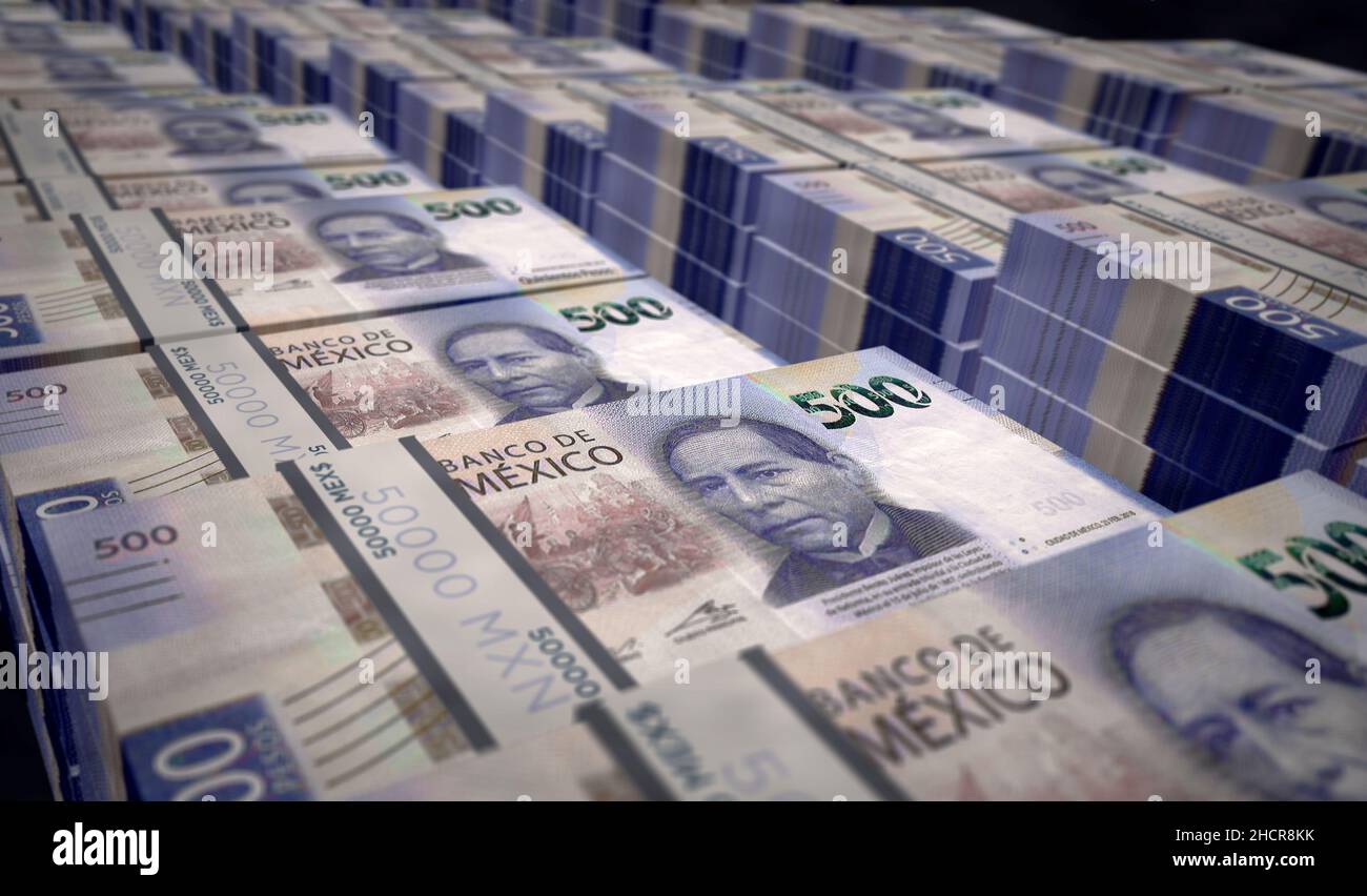 Mexico Pesos money pack 3d illustration. MXN banknote bundle stacks ...