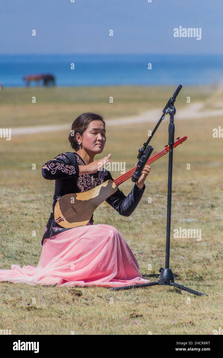 SONG KOL, KYRGYZSTAN - JULY 25, 2018: Musician at the National Horse ...