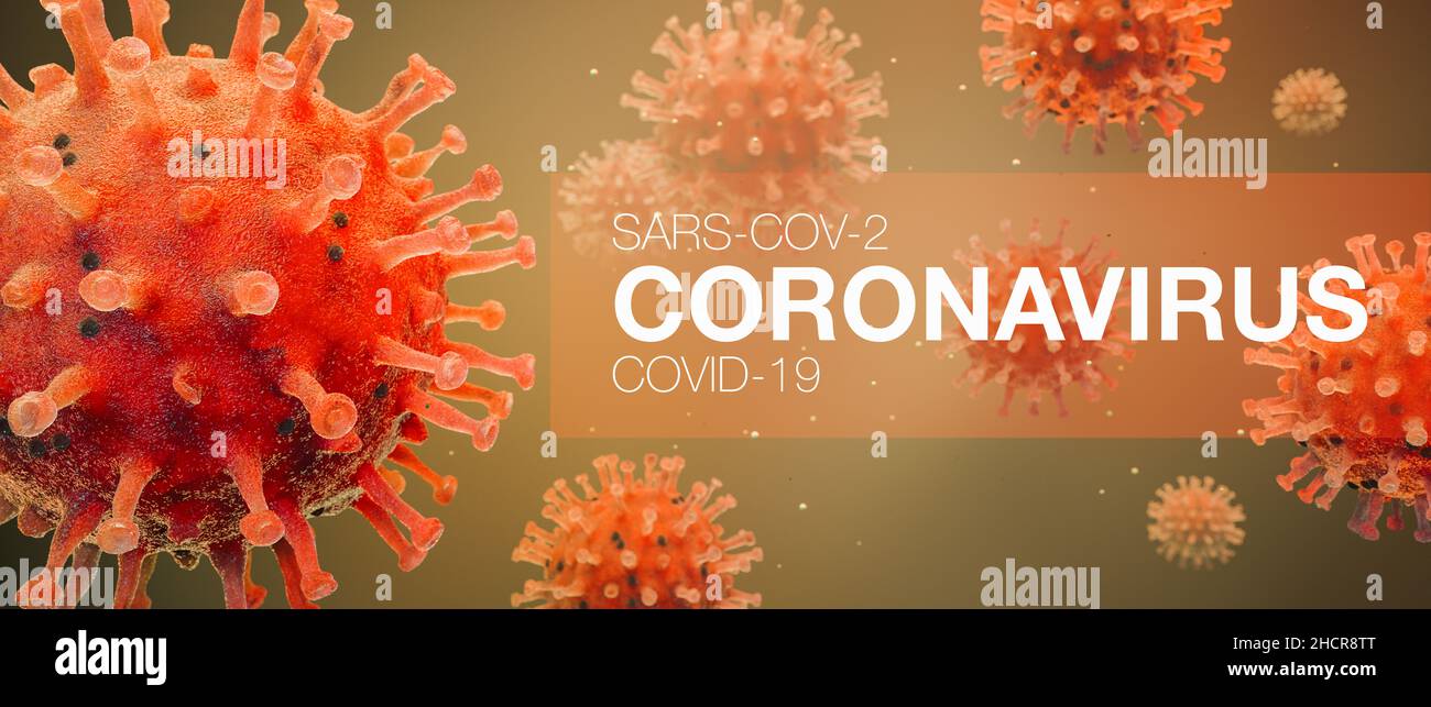 Coronavirus Sars-CoV-2 Covid-19 concept as panorama header (3D ...