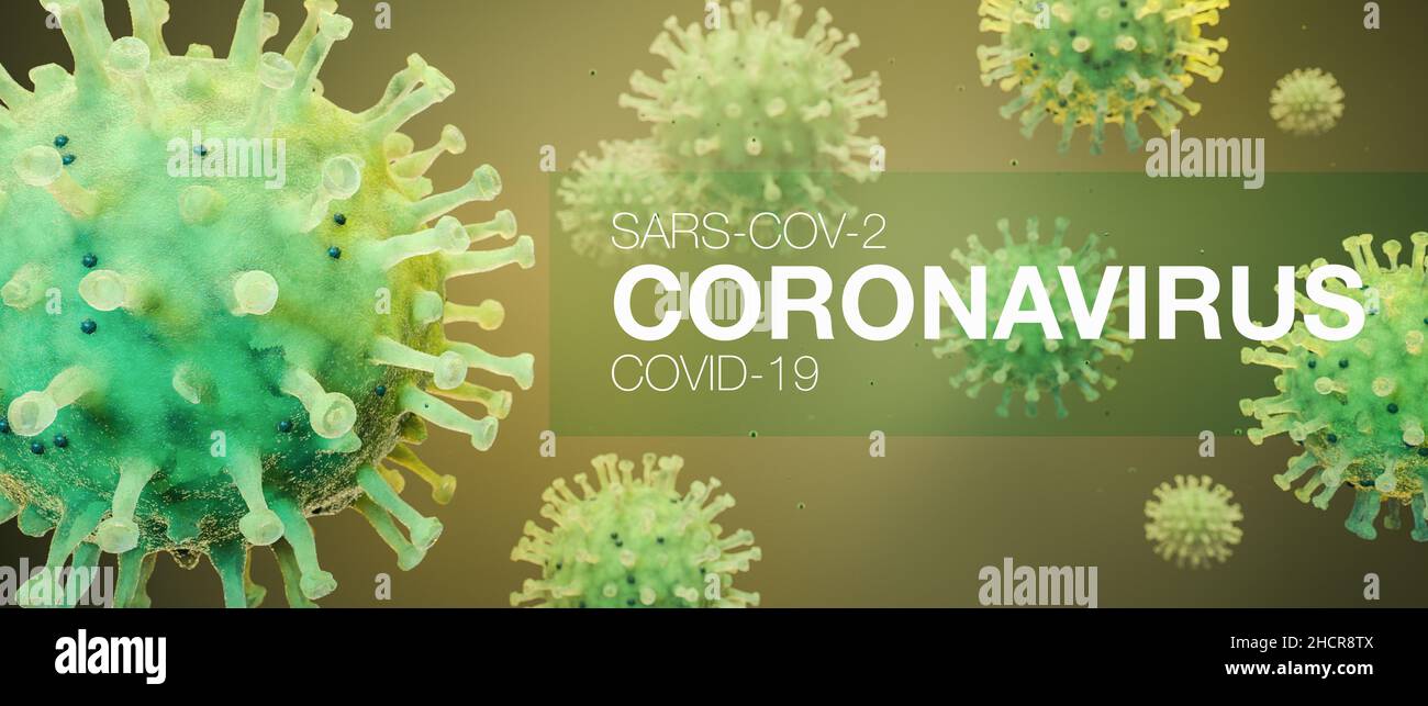 Coronavirus Sars-CoV-2 Covid-19 concept as panorama header (3D ...