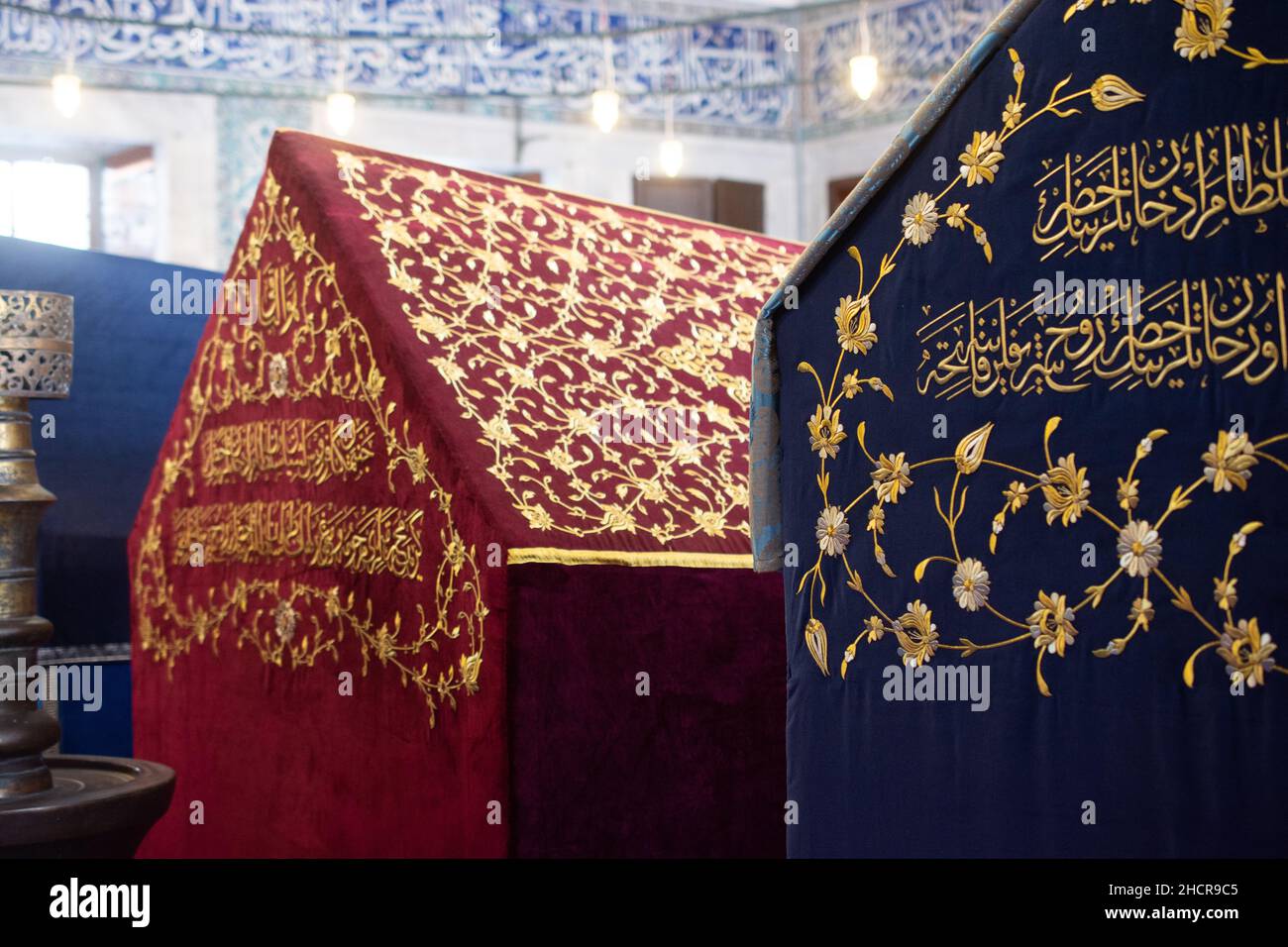 Closeup of decorated tombs inside the Green Tomb in Turkey Stock Photo ...