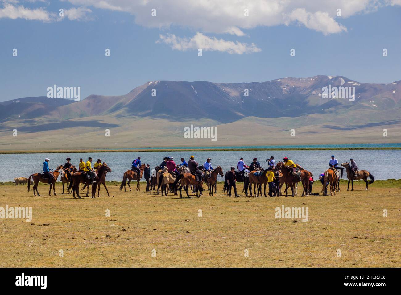 SONG KOL, KYRGYZSTAN - JULY 25, 2018: Locals play kok boru, traditional ...