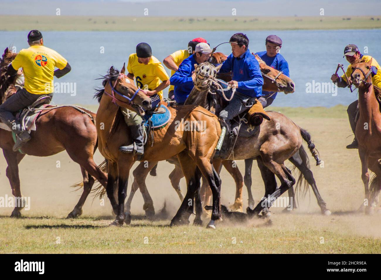 SONG KOL, KYRGYZSTAN - JULY 25, 2018: Locals play kok boru ulak tartysh ...