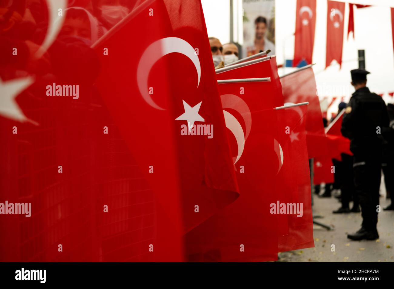 Istanbul, Turkey - October 29, 2021: People holding Turkish flags in ...