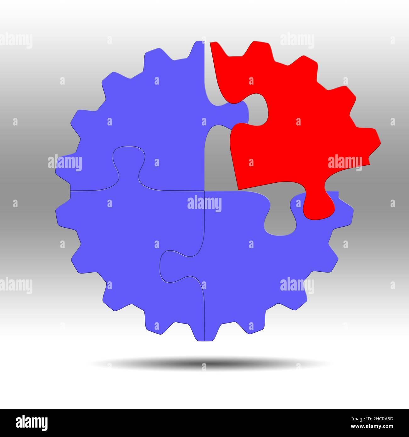 Cogwheel as a puzzle in a 2D illustration against a white background ...