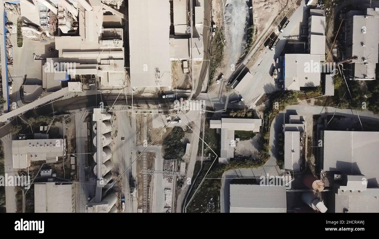 Aerial top view of buildings and materials warehouse in the industrial ...