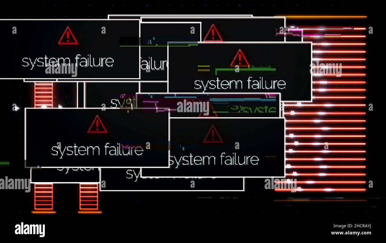 Close up for computer system crash and signal glitch on black ...