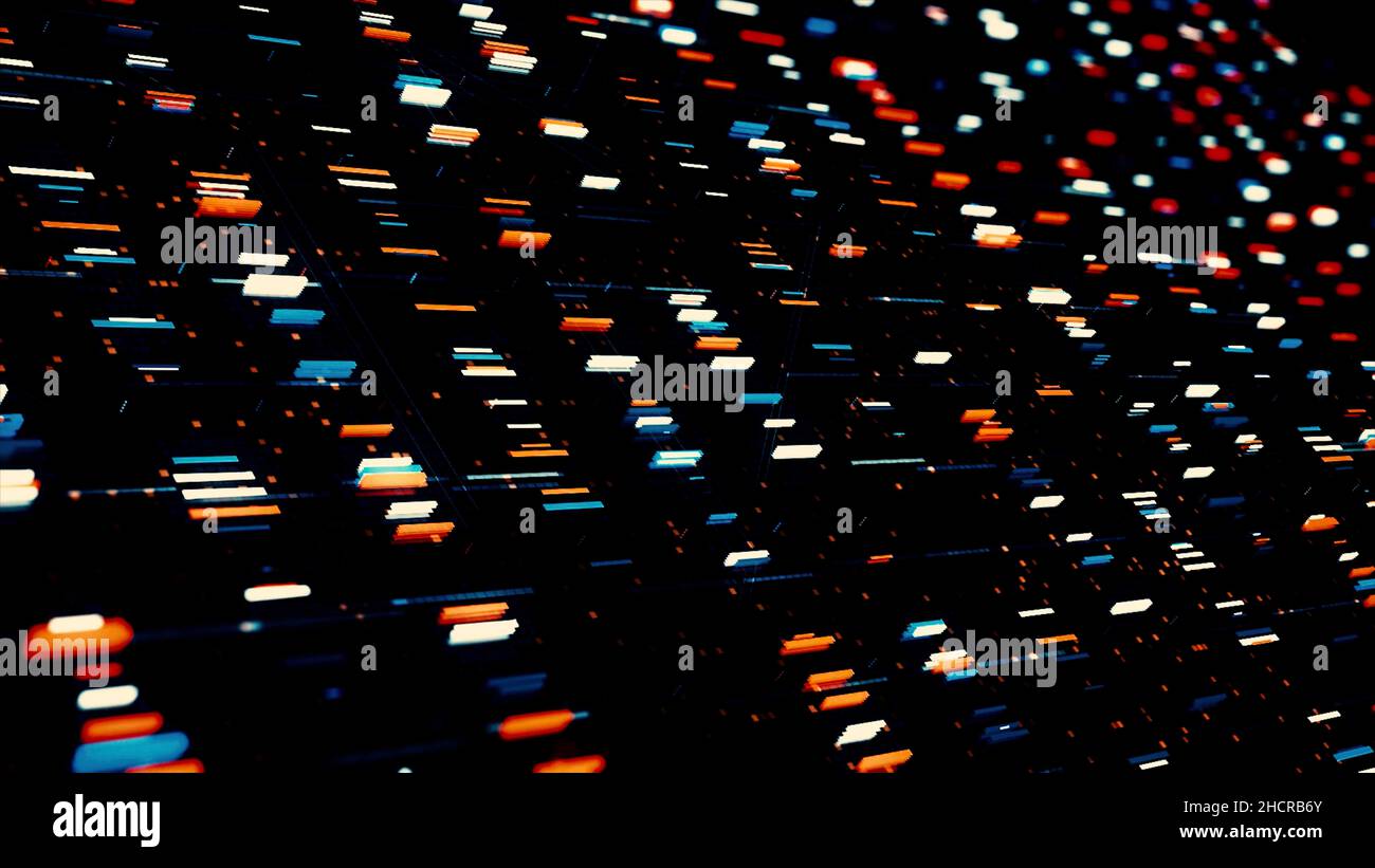 Abstract flowing rectangular particles of red, blue, and white color on ...