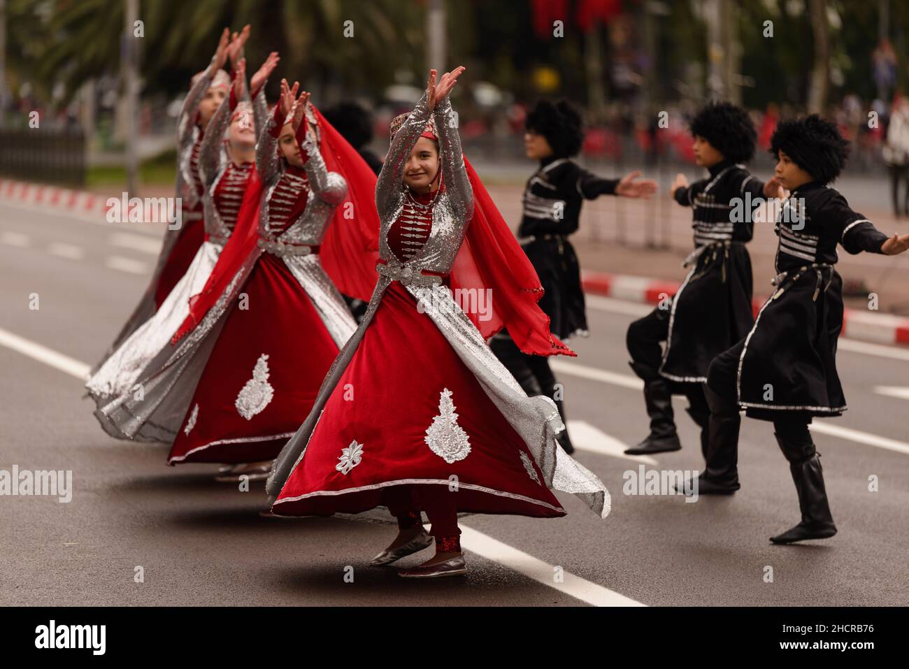 Istanbul, Turkey - October 29, 2021: Youngs performing a Caucasian folk ...