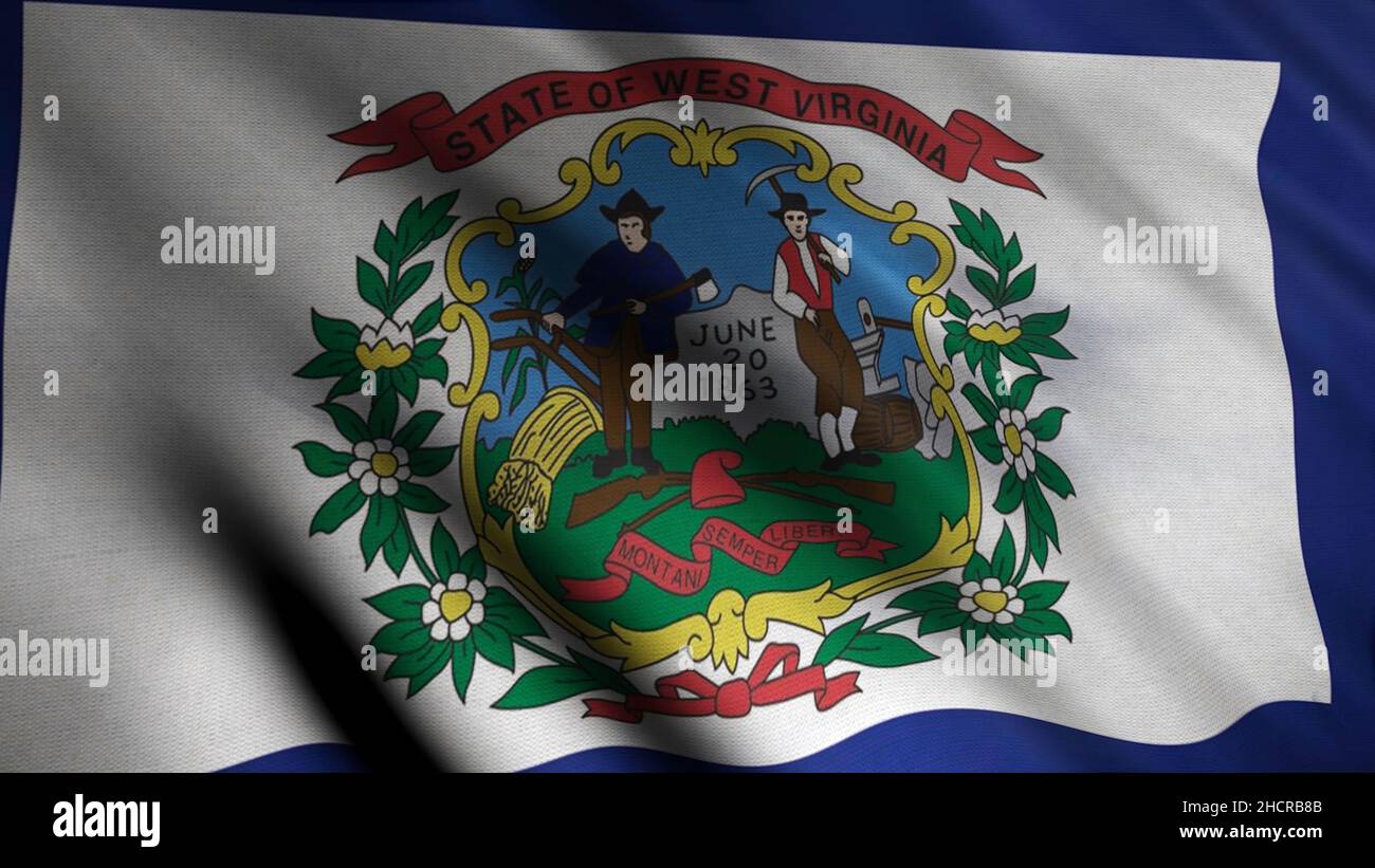 West virginia realistic close up flag fluttering in the wind, seamless ...
