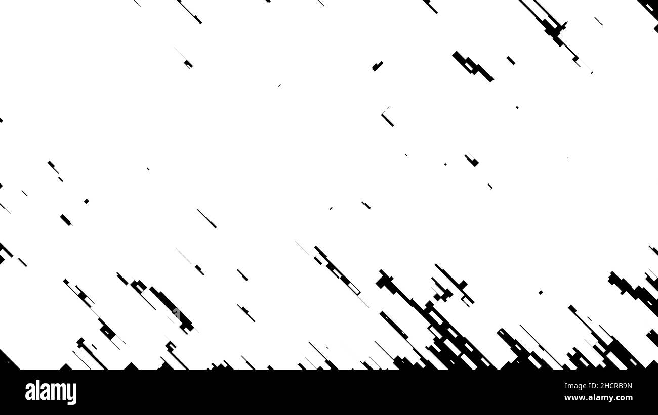 Abstract White Rectangles Pattern With Random And Wave Motion Over Black Background Monochrome