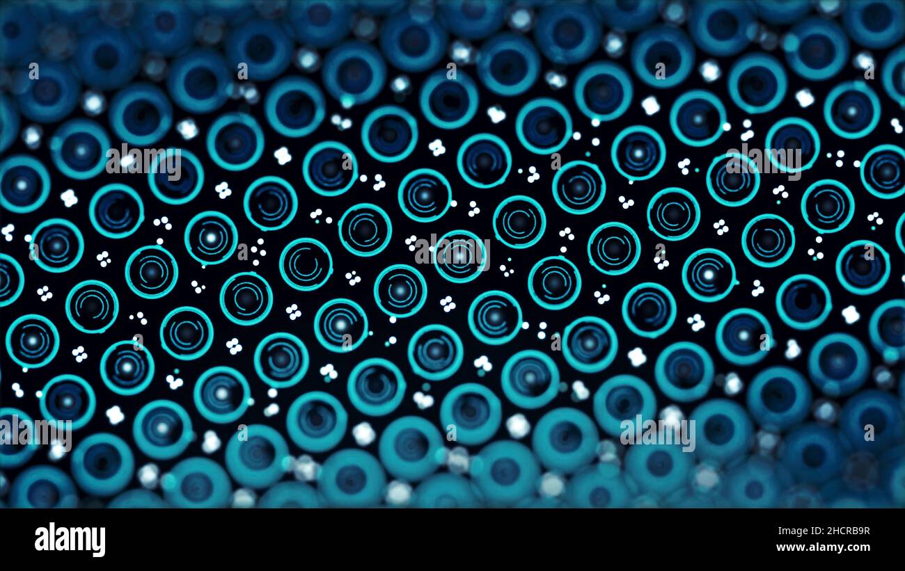 Abstract, colourful, blue circles and floating dots, seamless loop ...