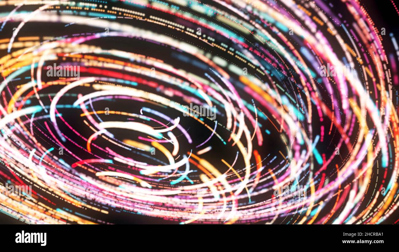 Bright glowing fast moving streams of light, along the trajectory of a ...