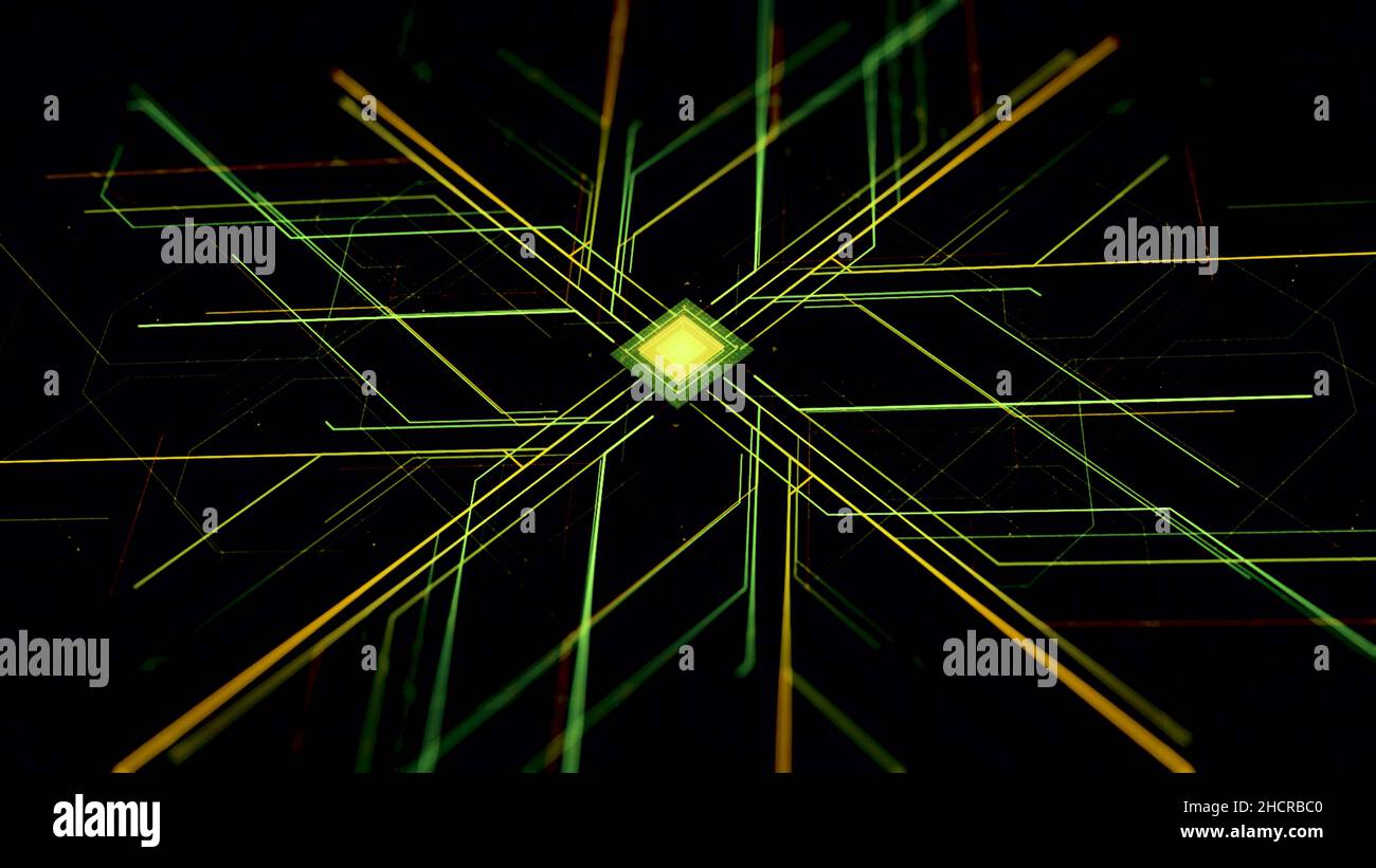 Abstract Futuristic Electronic Circuit Boardwith Moving Signals Neural