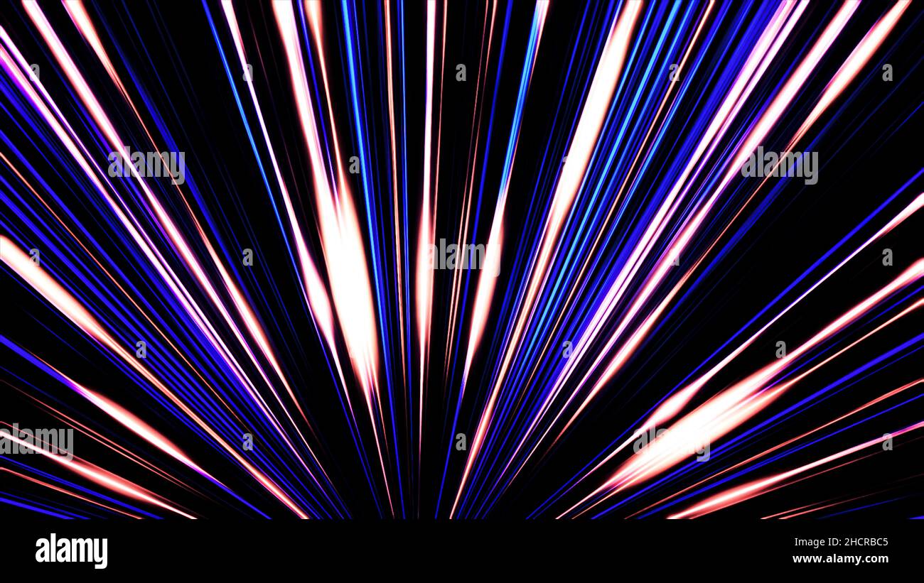 Beautiful straight ray shining from one point on black background ...