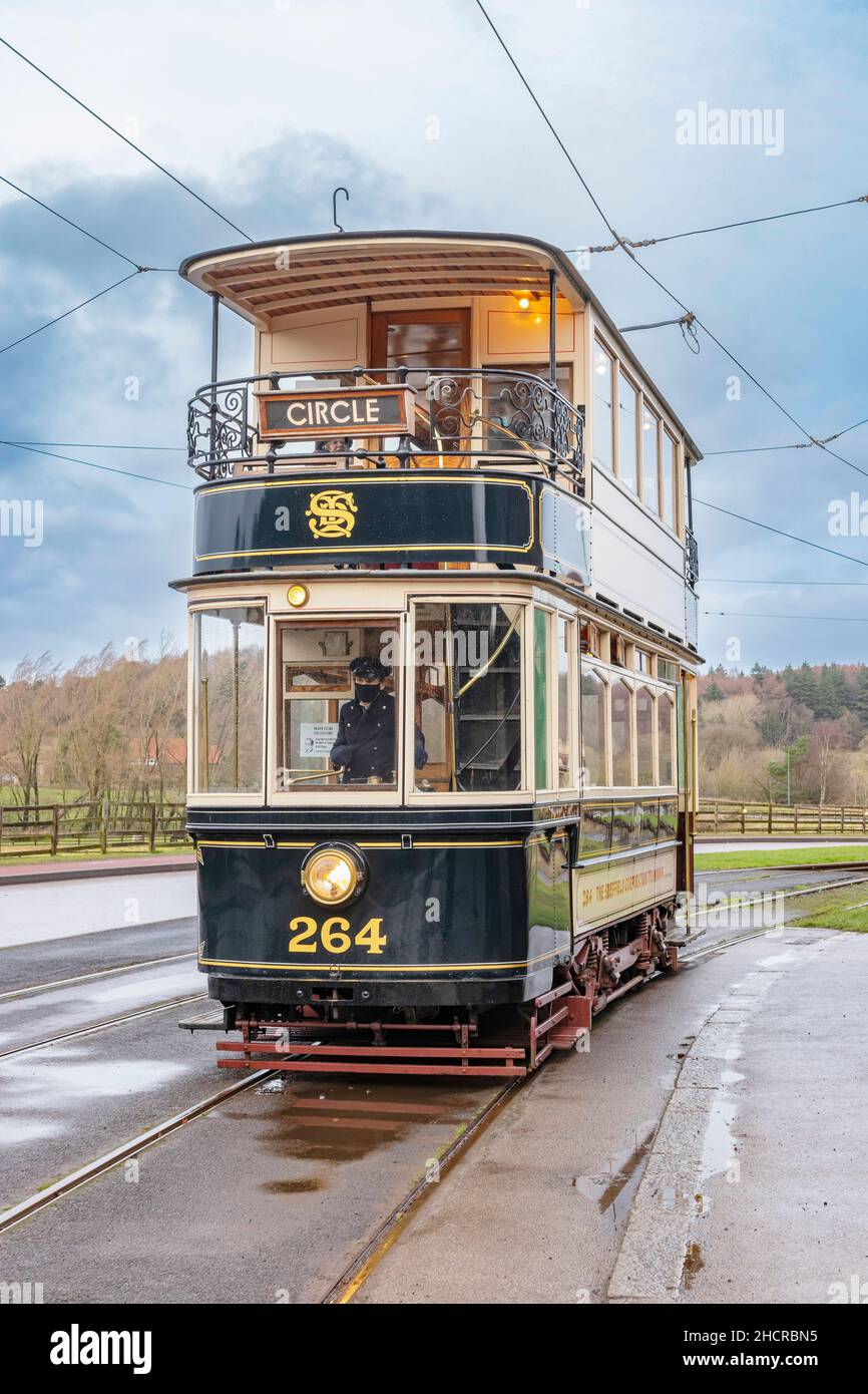 vintage tram at Beamish Village Stock Photo - Alamy