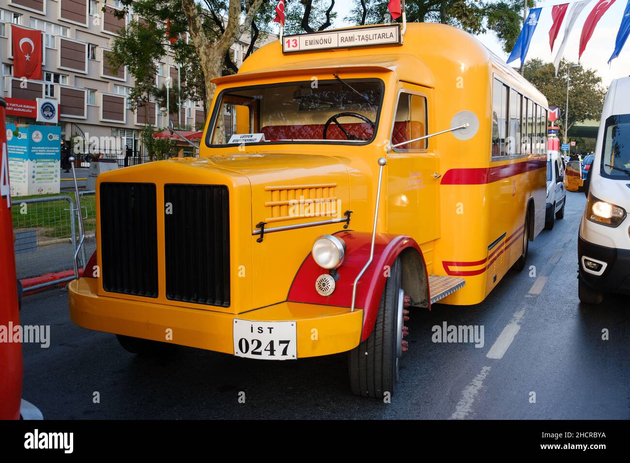 Istanbul, Turkey - October 29, 2021: Side view of vintage passanger bus ...