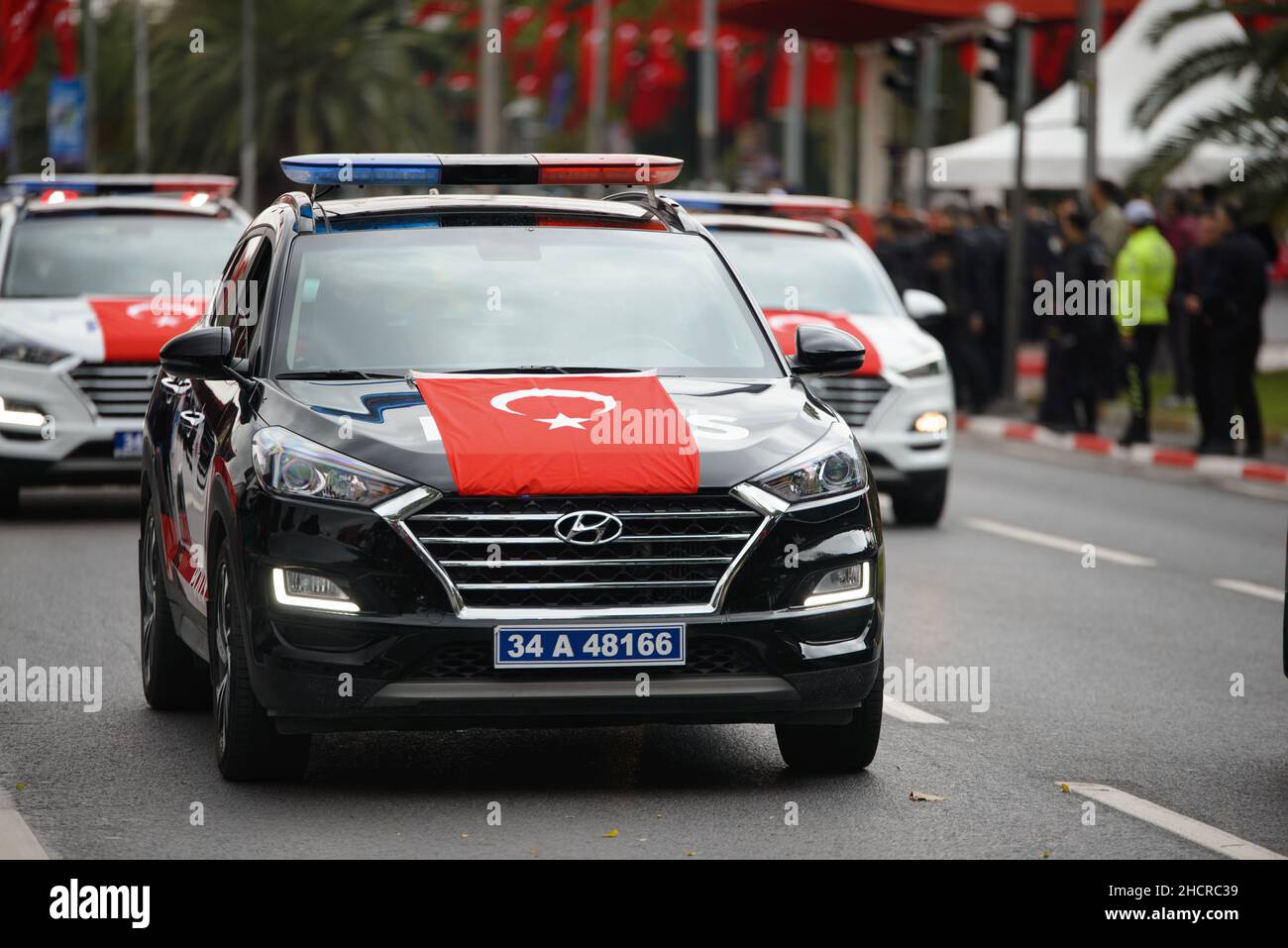 Istanbul, Turkey - October 29, 2021: Police siren. Police convoy with ...