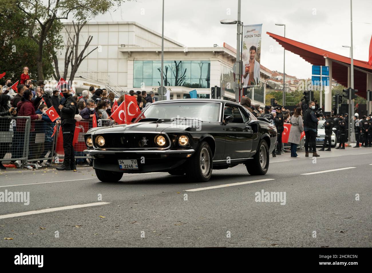 Istanbul, Turkey - October 29, 2021: Front view of a black 1965 Ford ...