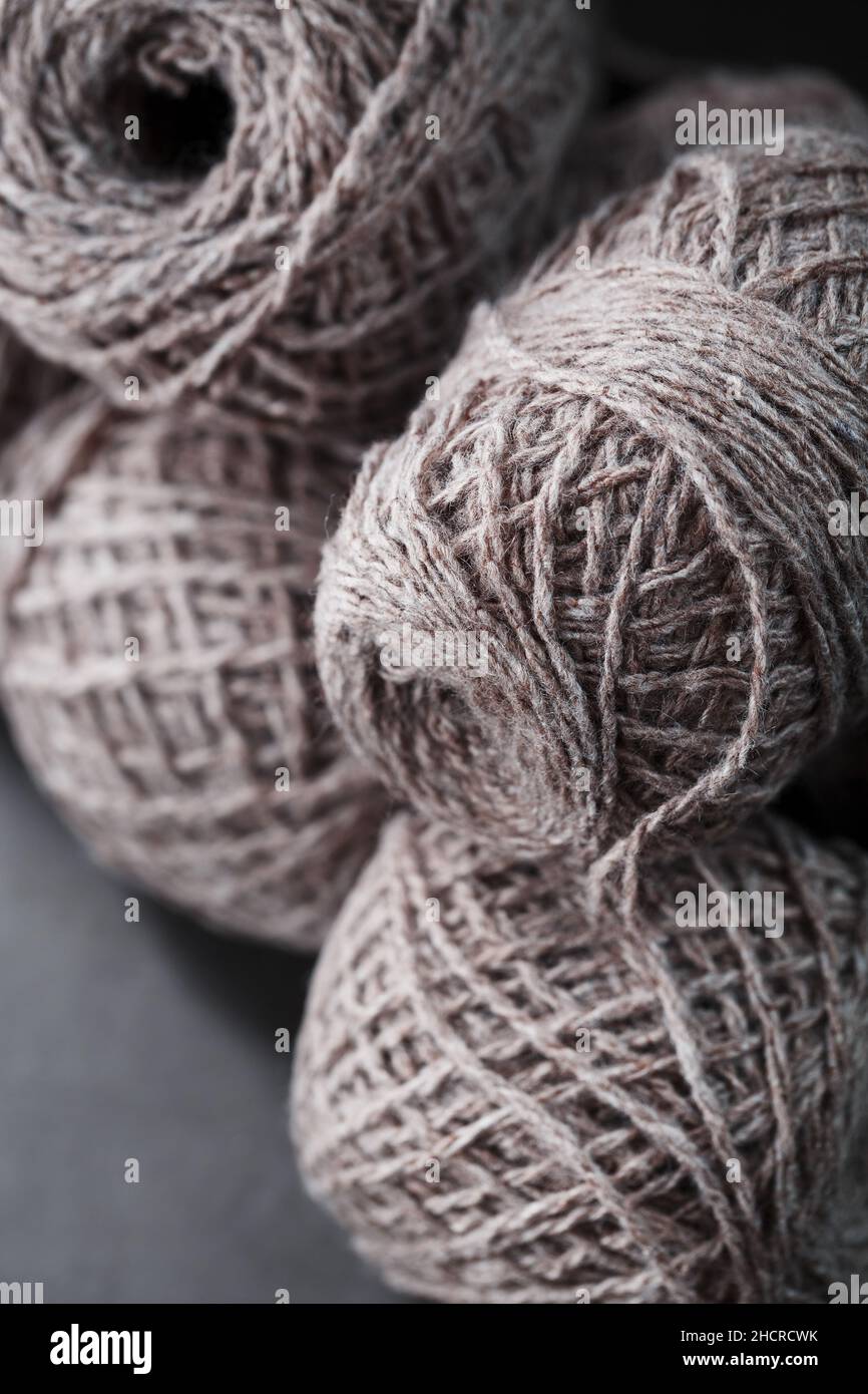 Light brown wool yarn made of threads in tangles. Needlework Stock ...