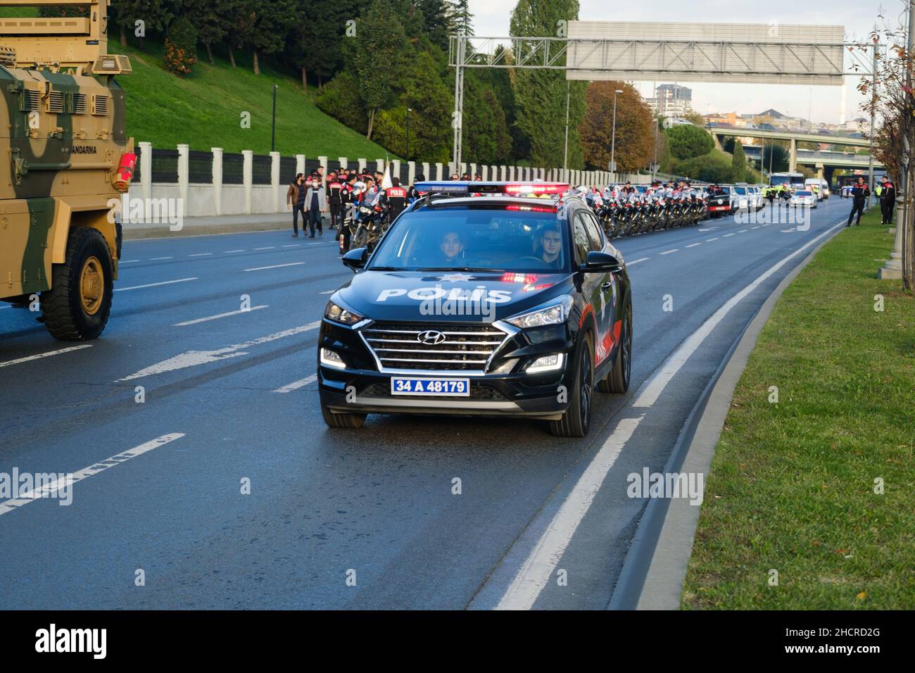Istanbul, Turkey - October 29, 2021: Police car and motorcycle police ...