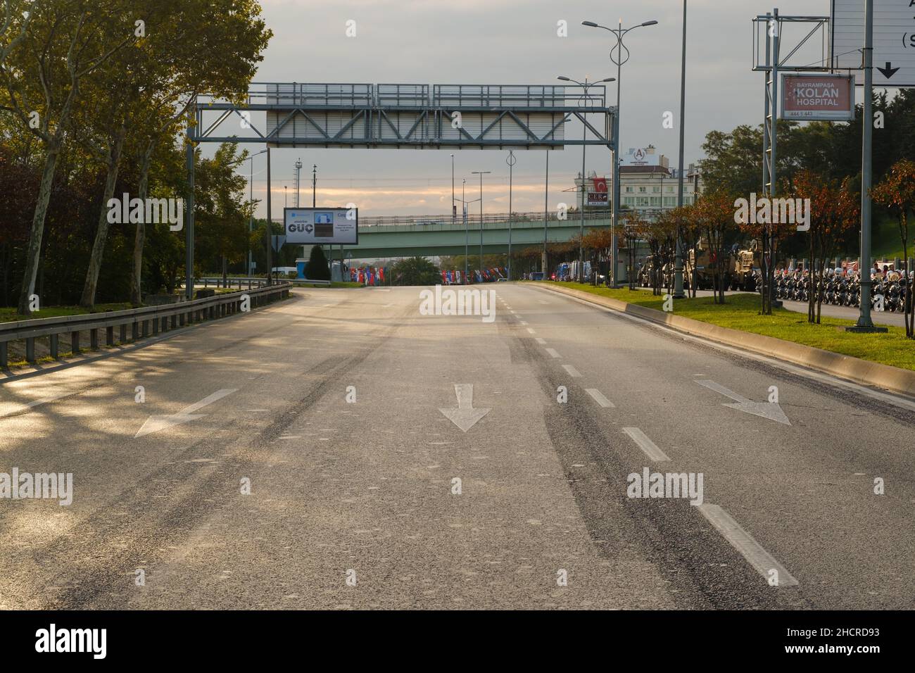 Istanbul, Turkey - October 29, 2021: Empty road and billboard in city ...