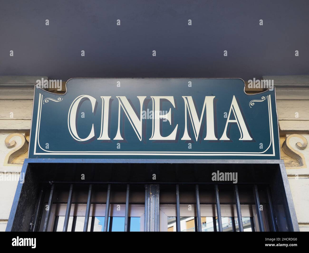 cinema movie theater front sign over building entrance Stock Photo - Alamy