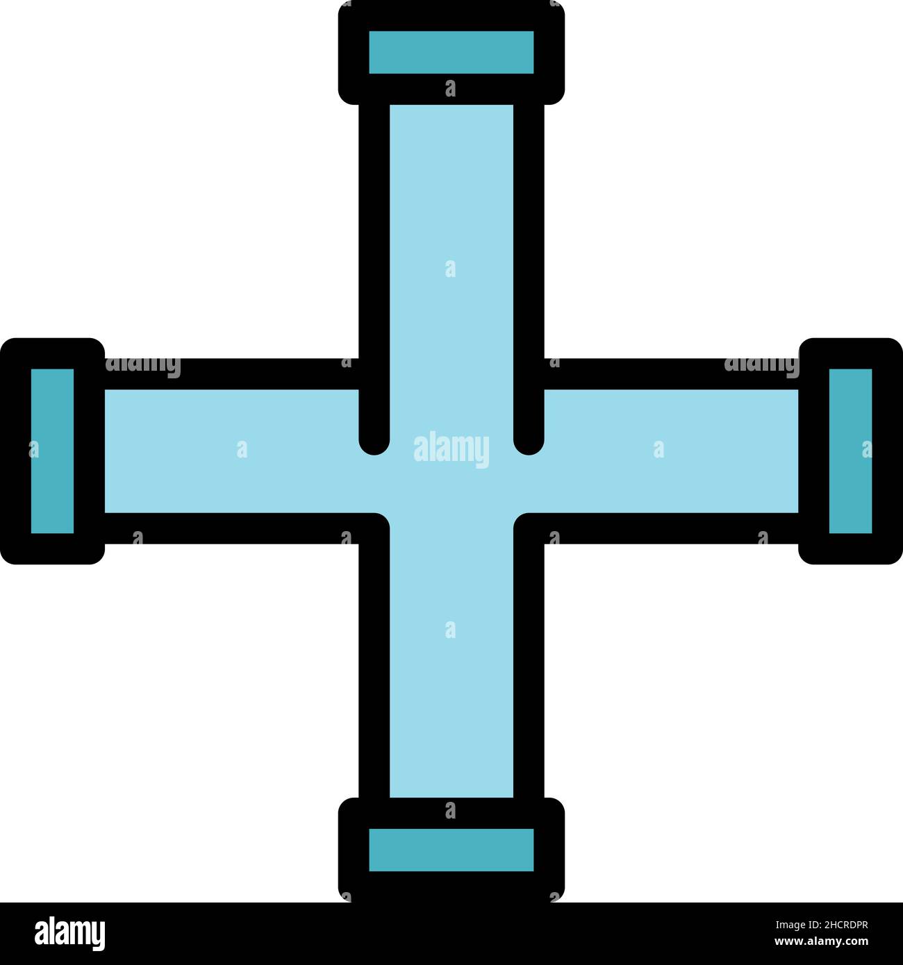 Cross pipe icon. Outline cross pipe vector icon color flat isolated ...