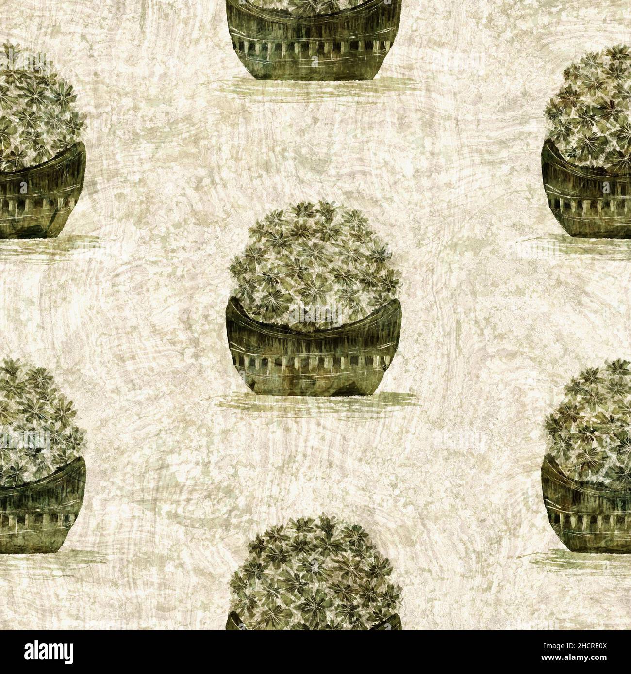 Desert plant on sand texture seamless raster pattern. Organic succulent ...