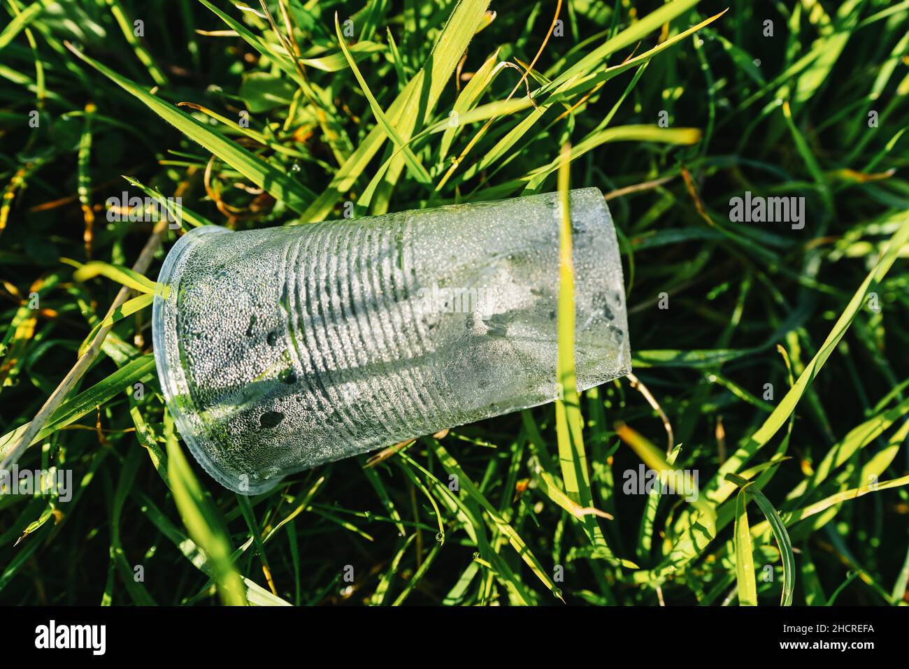 Plastic cup pollution on a meadow Stock Photo - Alamy