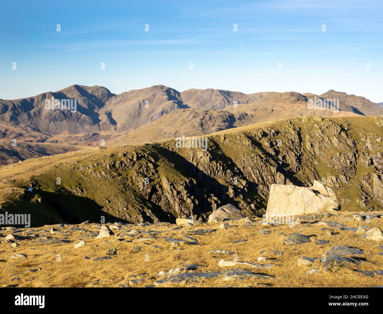 Scafell and scafell Pike from the Coniston hills, Lake District, UK ...