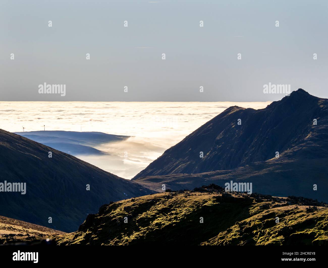Dow Crag from Swirl Howe with mist from a temperature inversion, Lake ...