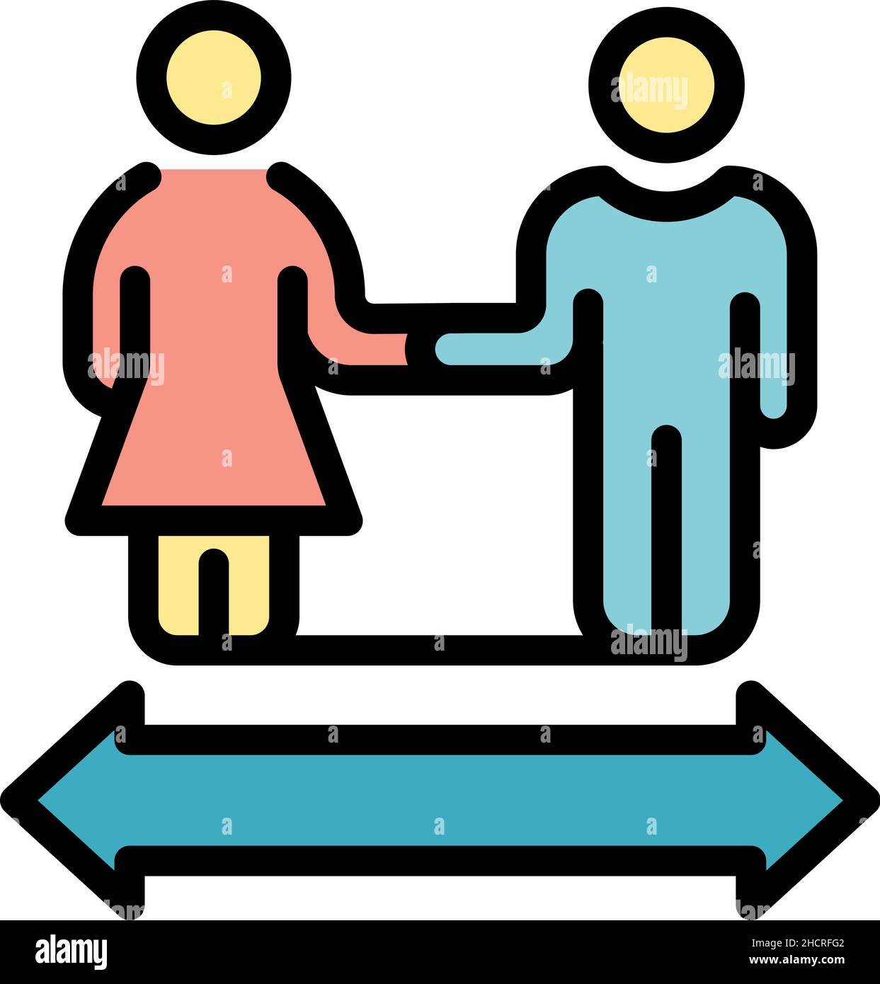 Couple distance icon. Outline couple distance vector icon color flat ...
