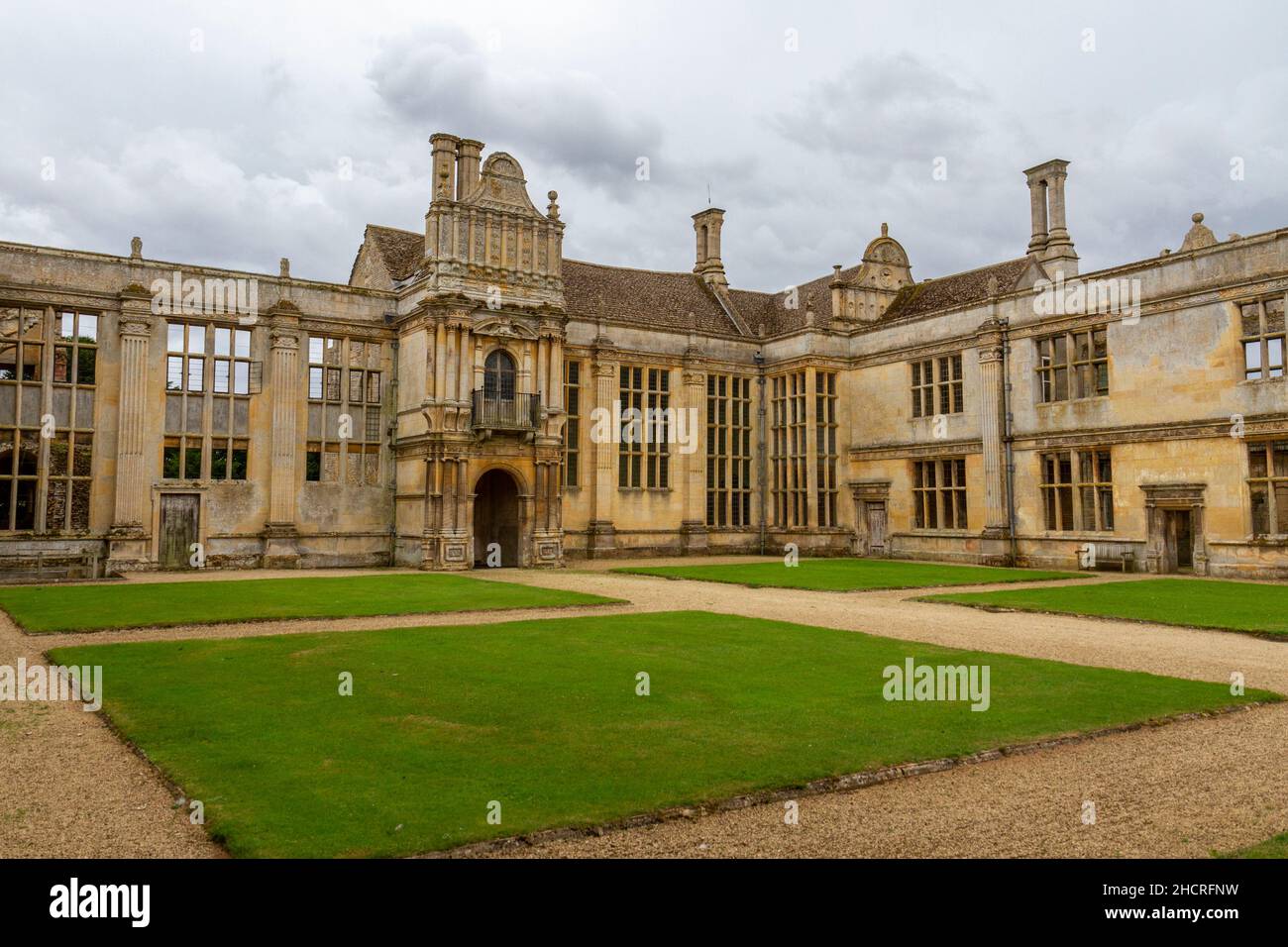 Inner courtyard of Kirby Hall, an Elizabethan country house, located ...